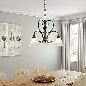 Hampton Bay Somerset 3-Light Bronze Chandelier with Bell Shaped Frosted Glass Shades