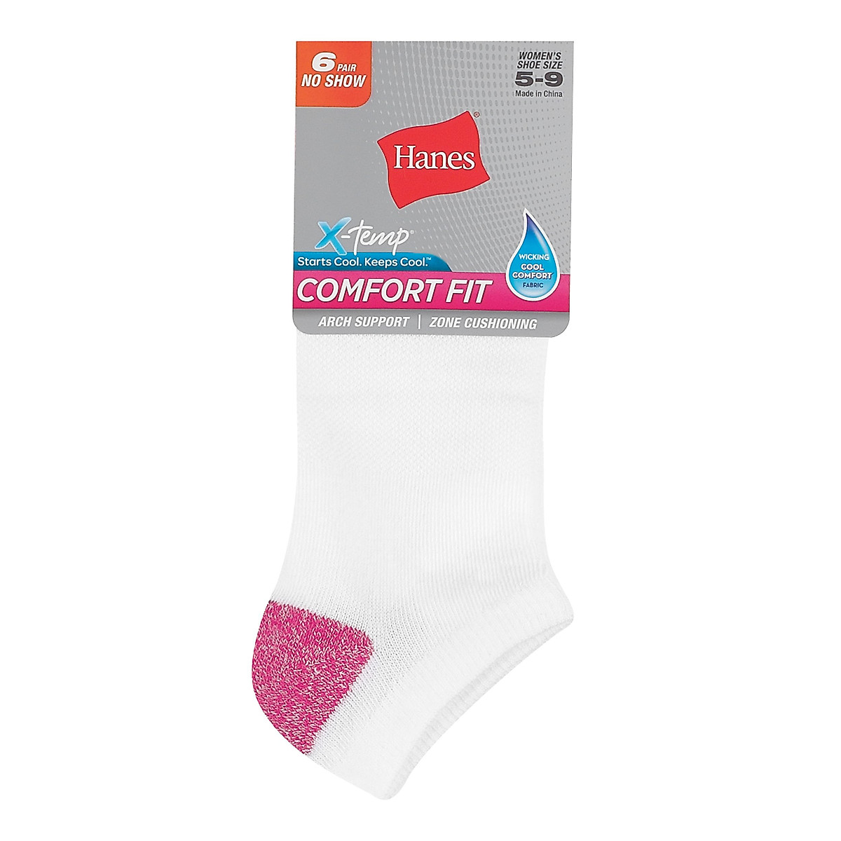 Hanes womens 6-pair Comfort Fit No Show fashion liner socks, White With Color Heel & Toe, 5 9 US