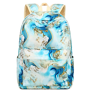 School Backpack for Teen Girls Bookbags Elementary High School Corduroy Laptop Bags Women Travel Daypacks (Pebble-Blue White)
