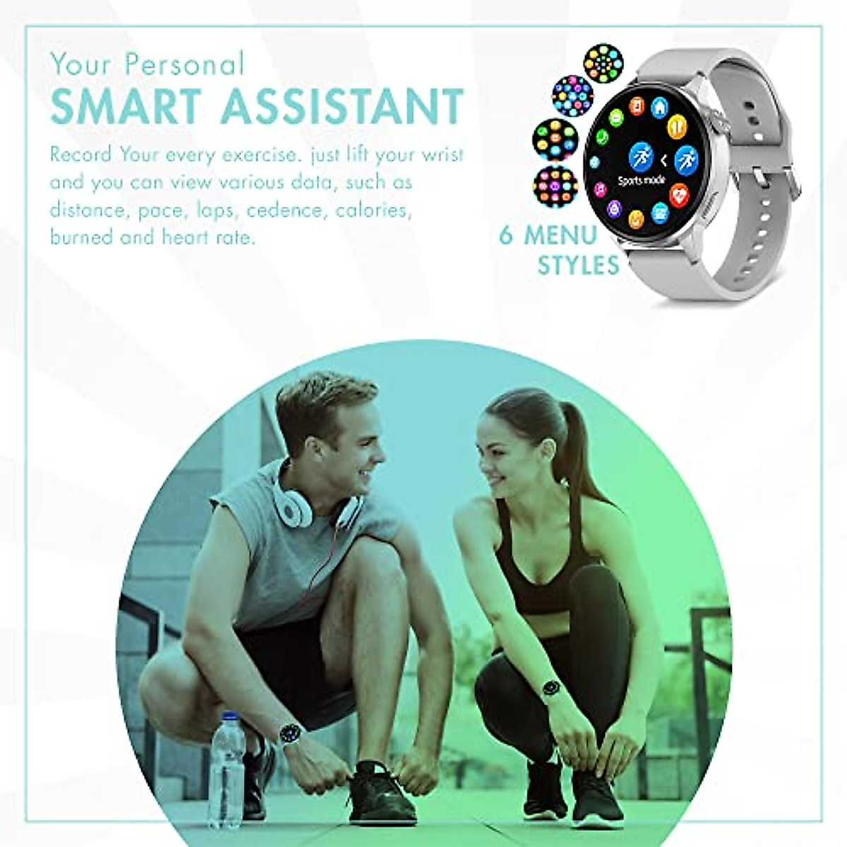 EKTON Smart Watches for Men & Women - Smart Watch for Android Phones, Make/Answer Calls, Messaging, Voice Assistant, NFC Functions, Wireless Charging, Long Battery Life, Silver