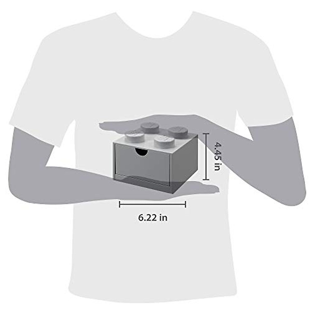 ROOM Copenhagen Lego Storage Brick 4 Desk Drawer, 4-Stud Stackable Tabletop Storage Box, 6.2 x 6.2 x 4.4 in, Stone Grey