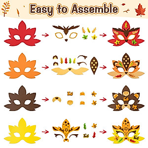 Dvbonike 16Pcs Fall Maple Leaf Mask Craft Kits for Kids Make Your Own Foam Woodland Animal 3D Masks DIY Autumn Stickers Mask Fall Harvest Thanksgiving Party Favor Art Project Family Classroom Activity