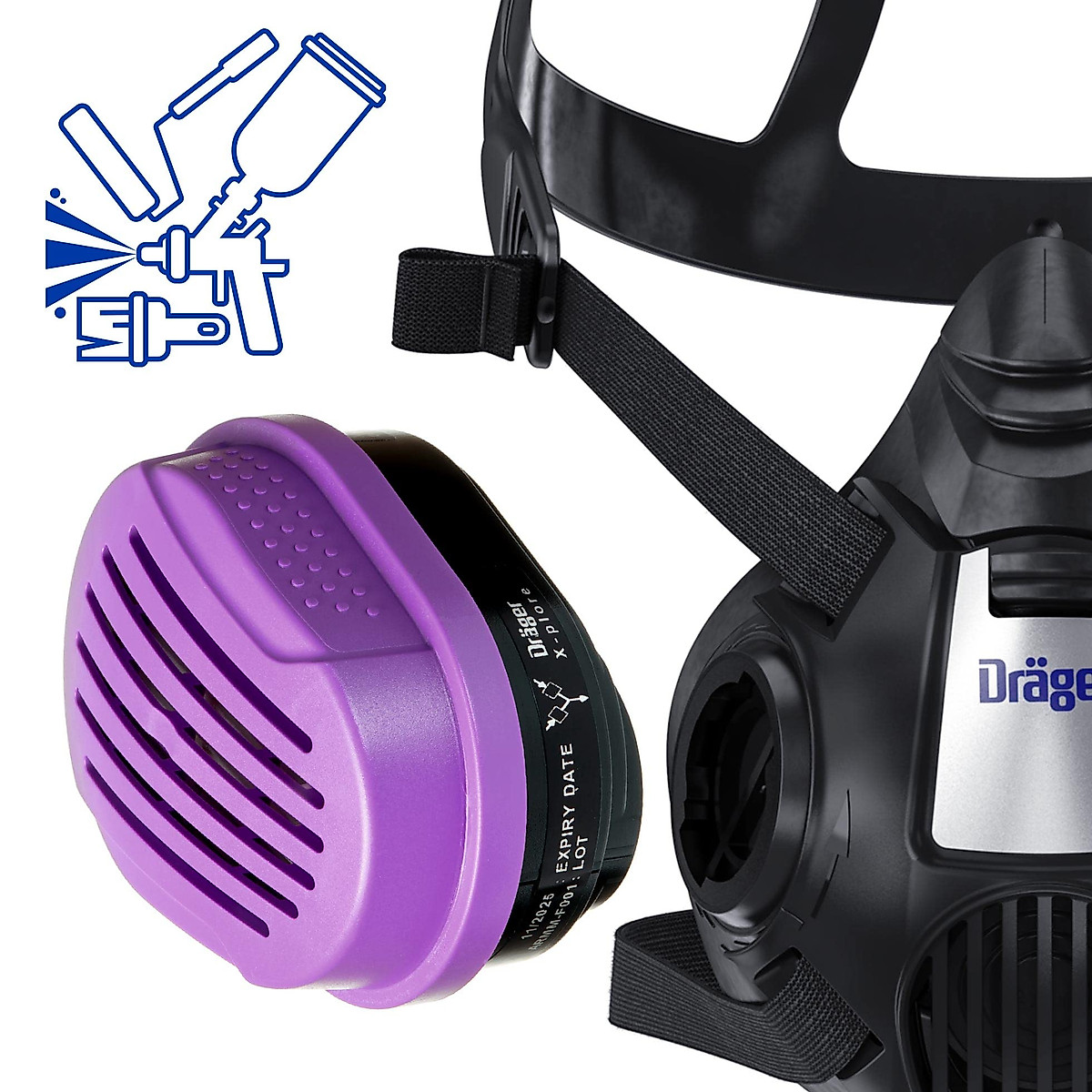 Dräger X-plore Combination Cartridge for Organic Vapors, Oil and Solid Particulates (OV/P100) | 2 Pieces | NIOSH-Approved X-plore 5500 Full-Face & 3300/3500 Half-Face Respirator Masks