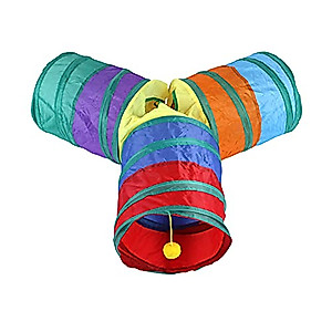 32Pcs Cat Toys Kitten Interactive Pet Toys Assortments, Foldable Rainbow Tunnel, Cat Feather Teaser Wand Interactive Feather Toy Fluffy Mouse Crinkle Balls Bell Play for Cat Puppy Kitty Kitten (3 way)