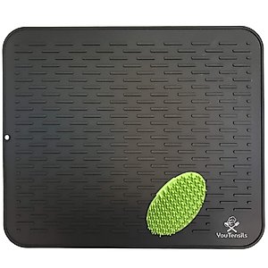 Silicone Dish Drying Mat & Scrubber XXL 21" x 18" | Black Kitchen Dish Drainer Mats & Trivet | Food Safe Fast Draining Pad for Dishes (Black, XXL)