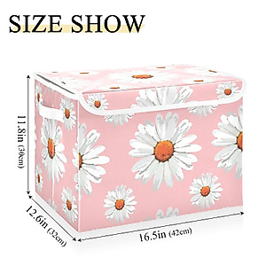 GUIJI Chamomiles Pink Fabric Storage Bins with Lids and Handle，Foldable Storage Bins with Lids，Closet Organizers for Clothes Storage，Room Organization, Office Storage, Chest Organizer