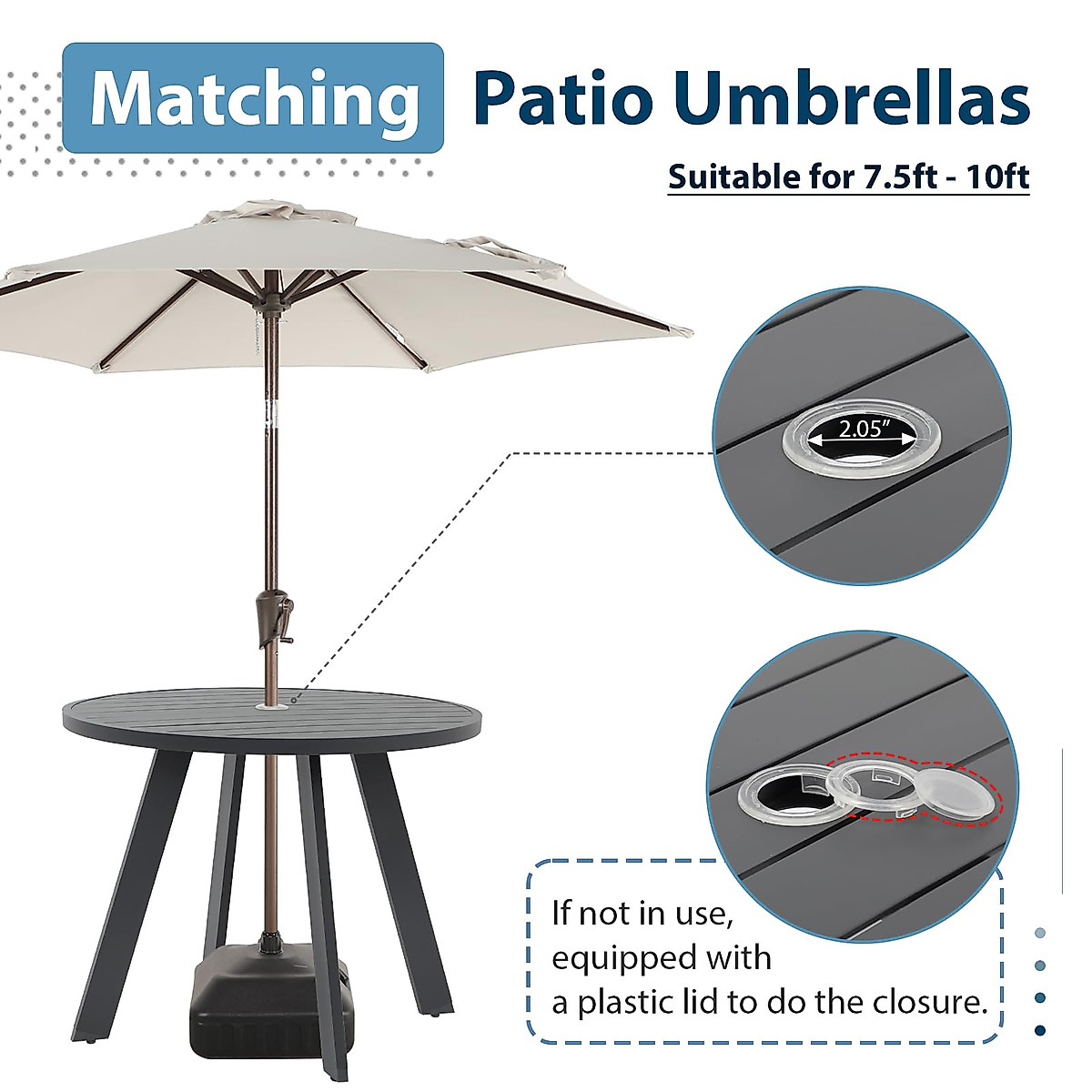 JOIVI 5 Piece Patio Dining Set, Outdoor Furniture Set Includes 4 Stackable Chairs and Table with 2.05” Umbrella Hole, All Weather Patio Dining Chair for Deck, Graden, Porch