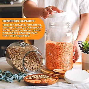 FastRack - Pack of 4 One Gallon Wide Mouth Jar with White METAL Airtight Lid, 4 Glass Jars with 4 Fermentation Lids, Ideal Glass Jars with Lid for brewing, fermentation and pickling
