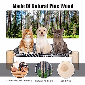 Babyezz Cat/Dog Bed - Wooden Pet Hammock, Elevated Breathable, Detachable Portable Indoor/Outdoor, Suitable for Kitty, Puppy, Bunny & Small Animals (Black Diamond)