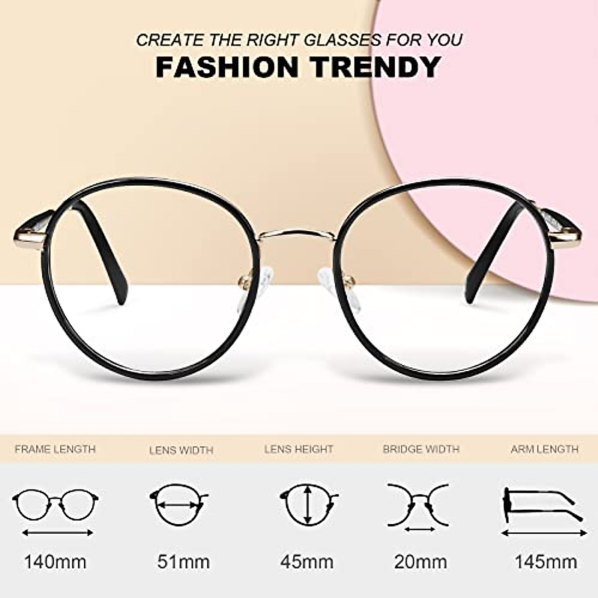 CARFIA Blue Light Glasses for Women Round Frame UV Protection Anti Eyestrain Computer Gaming Glasses