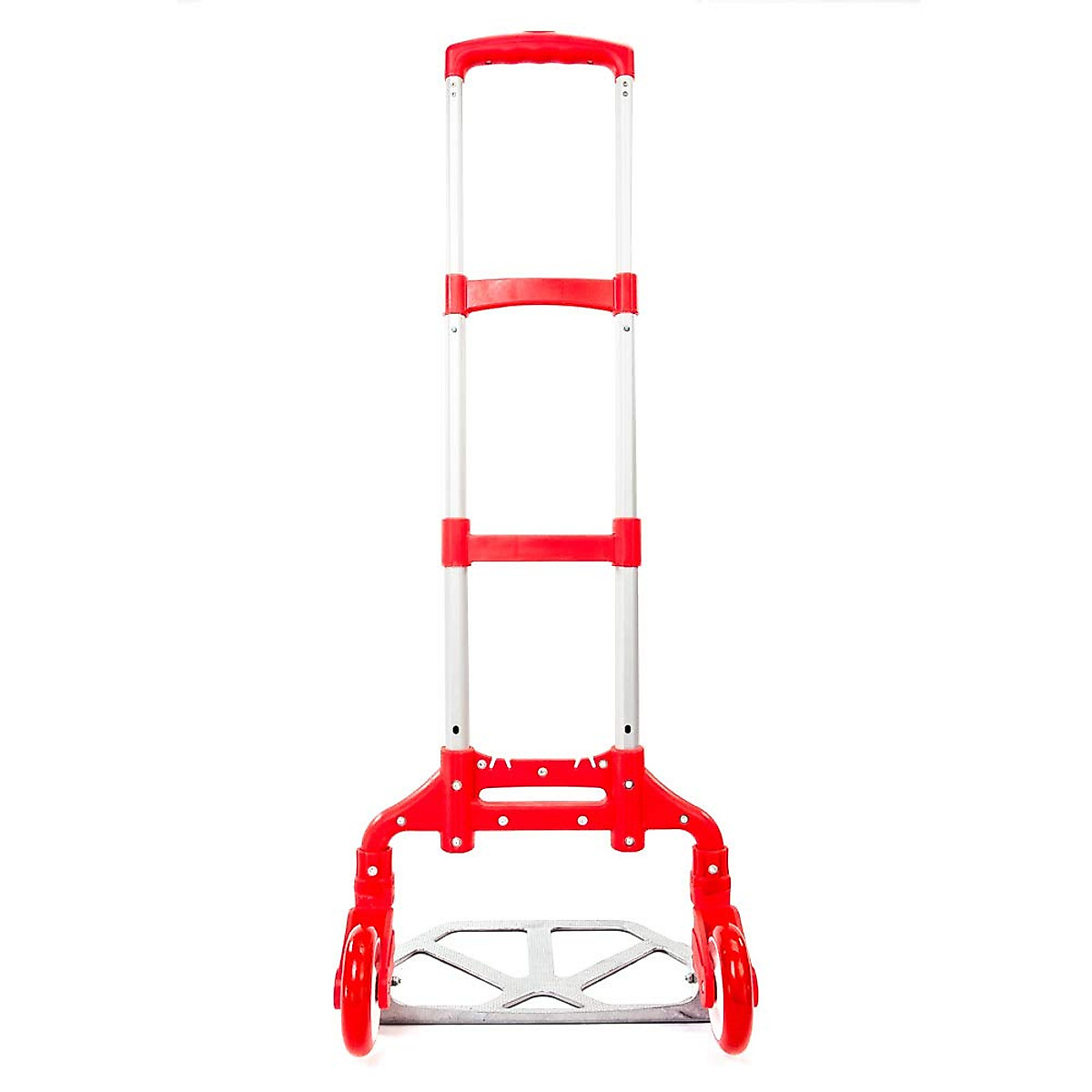 Folding Hand Truck Dolly Cart, 165lbs Load Capacity Aluminium Trolley Cart with Telescoping Handle, 2 Rubber Wheels & Bungee Cord for Luggage, Travel, Auto, Moving and Office Use (Red)