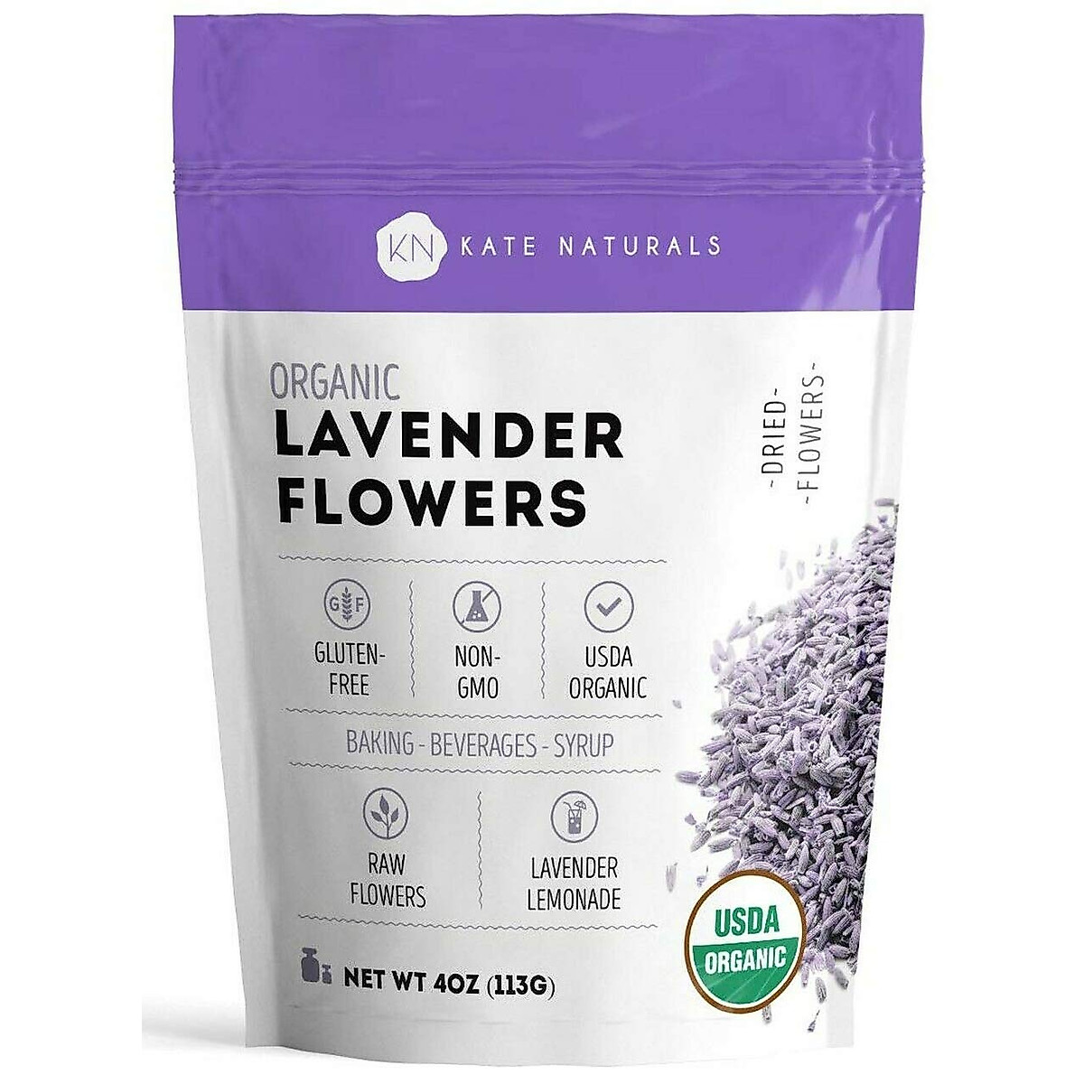 Dried Lavender Flowers for Tea and Soap Making (4oz) - Kate Naturals. USDA Organic Dried Flowers From Lavender Plant for Lavender Tea & Lemonade. Culinary Lavender and Edible Lavender Buds.