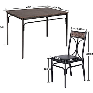 VECELO 5 Piece Kitchen Table Set for Dining Room,Dinette,Breakfast Nook,Industrial Style 4, Vintage Brown