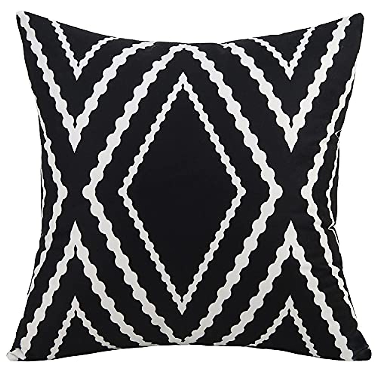 Outdoor Indoor Throw Pillow Cover Waterproof, Boho Black White Square Pillowcases, Decorative Geometry Double Printed Cushion Cover for Garden Patio Tent Couch Sofa Home Decor, Set of 4,18 X 18 Inch