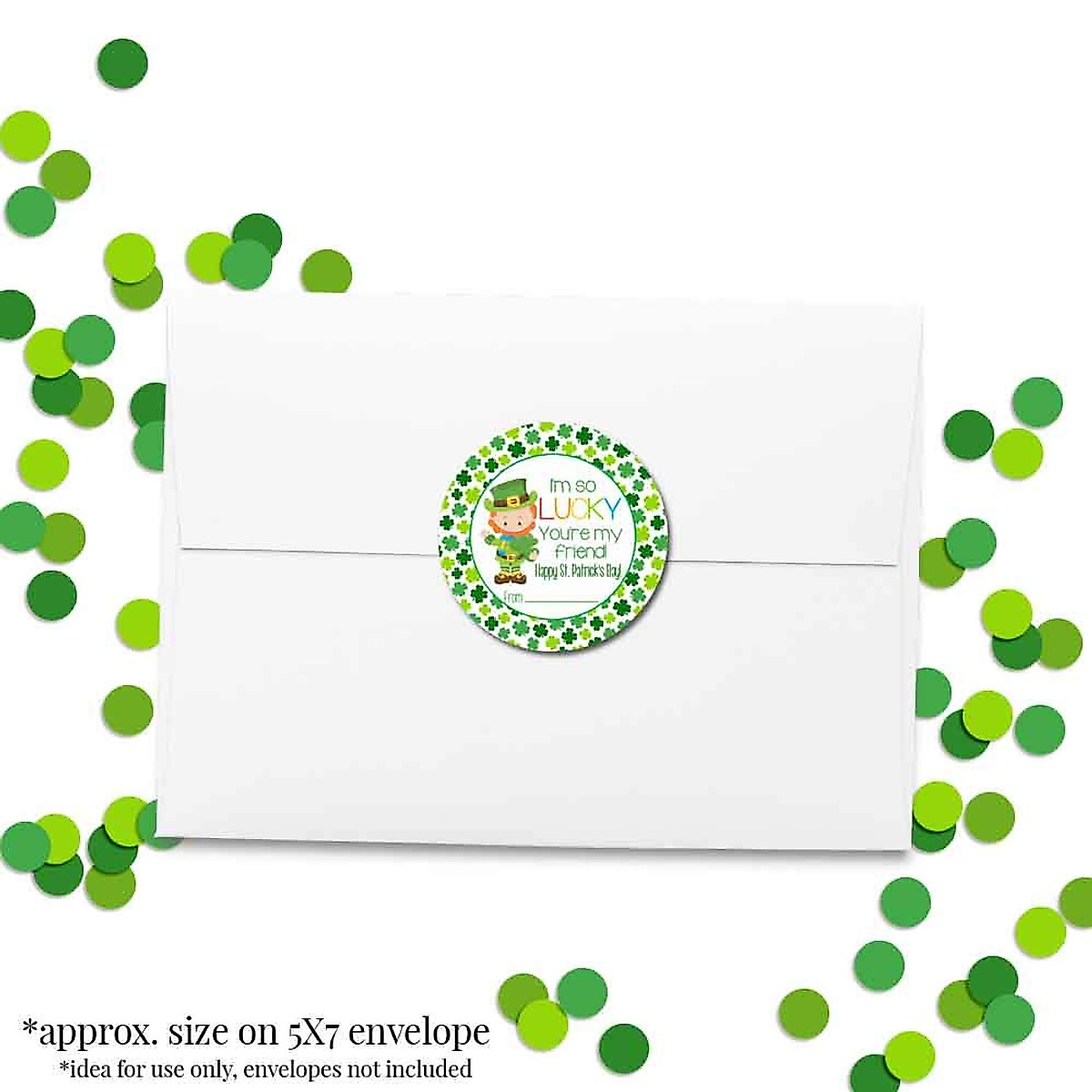Lucky You’re My Friend Leprechaun St. Patrick’s Day Gift Tag Sticker Labels, 40 2" Party Circle Stickers by AmandaCreation, Great for Party Favors, Envelope Seals & Goodie Bags