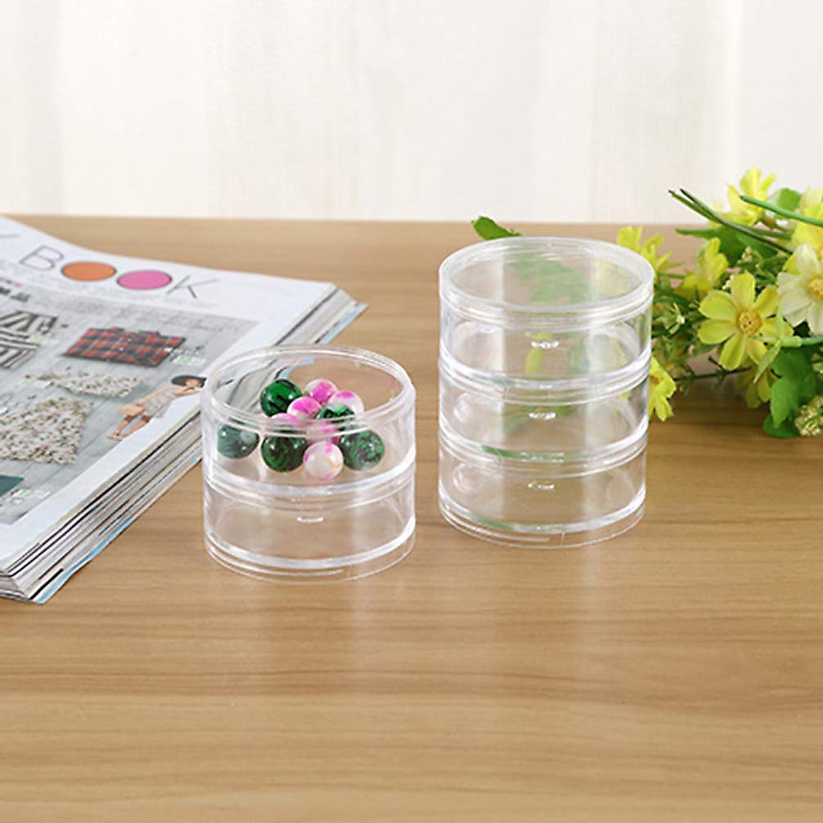 Exceart Craft Beading Case 5 Layer Clear Plastic Box with Lid Stackable Round Box for Beads Crafts Earring Jewelry Findings Commemorative Coin Nail Art Rhinestones Boxes