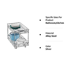 LOVMOR Pull Out Cabinet Organizer and Storage (11" W x 21" D) 2-Tier Pull Out Shelf Storage for Kitchen Base Cabinet Silver