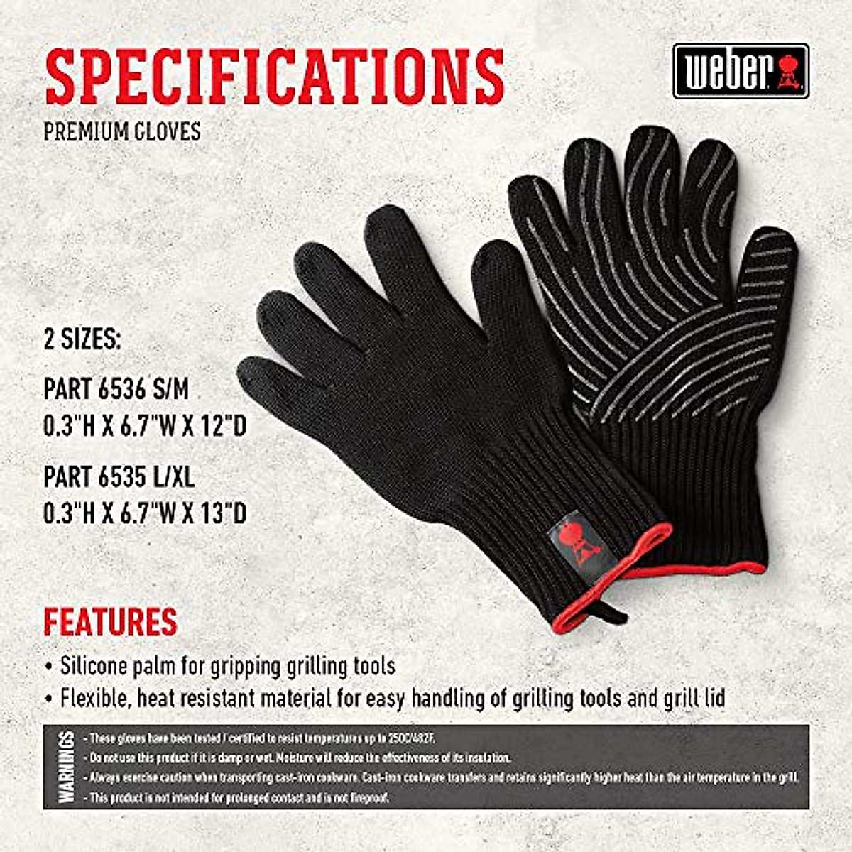 Weber Premium Gloves, L/XL, x Large, Large/X-Large (Pack of 1), Black