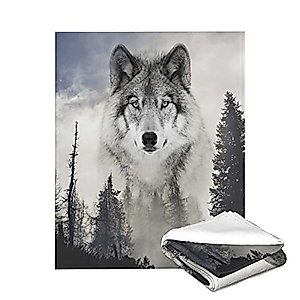 Wolf Fleece Blanket, Soft Flannel Fluffy Throw Blanket Warm All Seasons for Home Decor 50x60inch