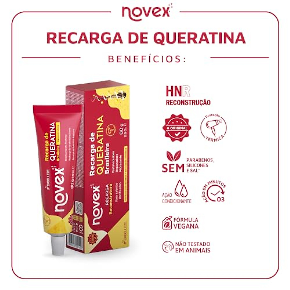 Novex Keratin Recharge Leave in Conditioner - Reconstructive Keratin, Frizz control & Damage Repair