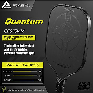 Quantum Pickleball Paddle JC003 - Featherweight Carbon Friction Textured Surface with High Grit & Spin and Agility, Super Lightweight Pickleball Rackets with Highly Flexible and Fast Shot