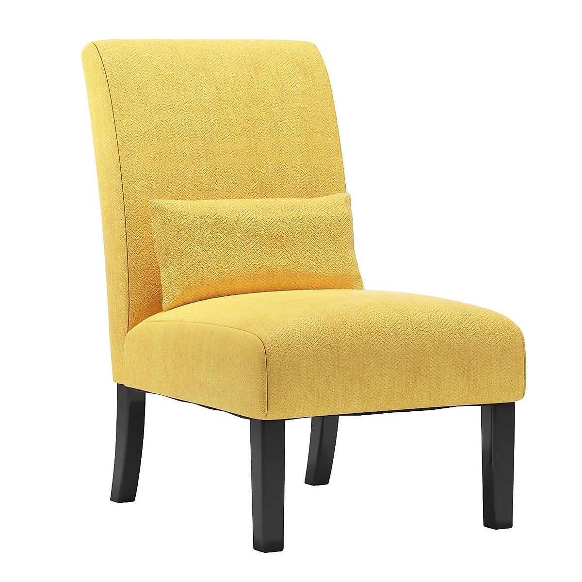 Roundhill Furniture Yellow Pisano Chenille Fabric Armless Contemporary Accent Chair with Matching Kidney Pillow