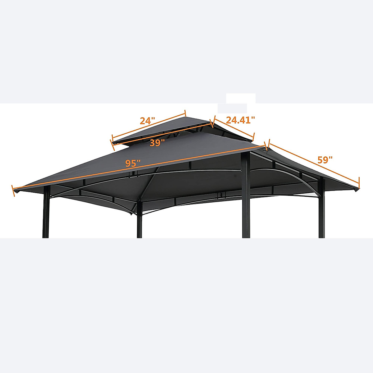 MengK 8x5Ft Grill Gazebo Replacement Canopy,Double Tiered BBQ Tent Roof Top Cover,Grey