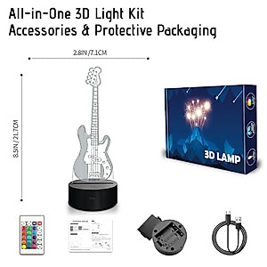 Anywin Guitar Gift, Bass Guitar Musical Instruments Illusion Night Light Festival Birthday Day Children Present Nursery Bedroom Desk Table Decoration for Boys Kids Music Lovers