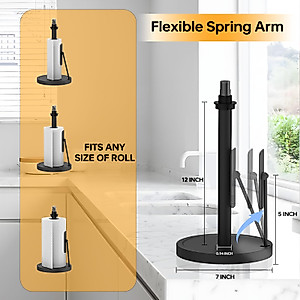 Manduoye 2 in 1 Paper Towel Holder with Spray Bottle, Paper Towel Holder One-Handed Operation with Non Slip Weighted Base, Paper Towel Holder Countertop for Kitchen and Bathroom (Black)