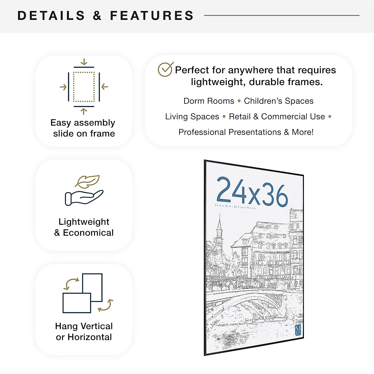 MCS Original Poster Frame, Black, 24 x 36 Inch, Set of 2