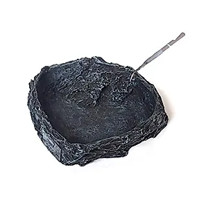 Tfwadmx Resin Reptile Food Bowls, Reptile Rock Feeder Dish, Amphibian Water and Food Bowls with Feeding Tweezers Tong for Leopard Gecko Lizard Frog Snake Chameleon Tortoise