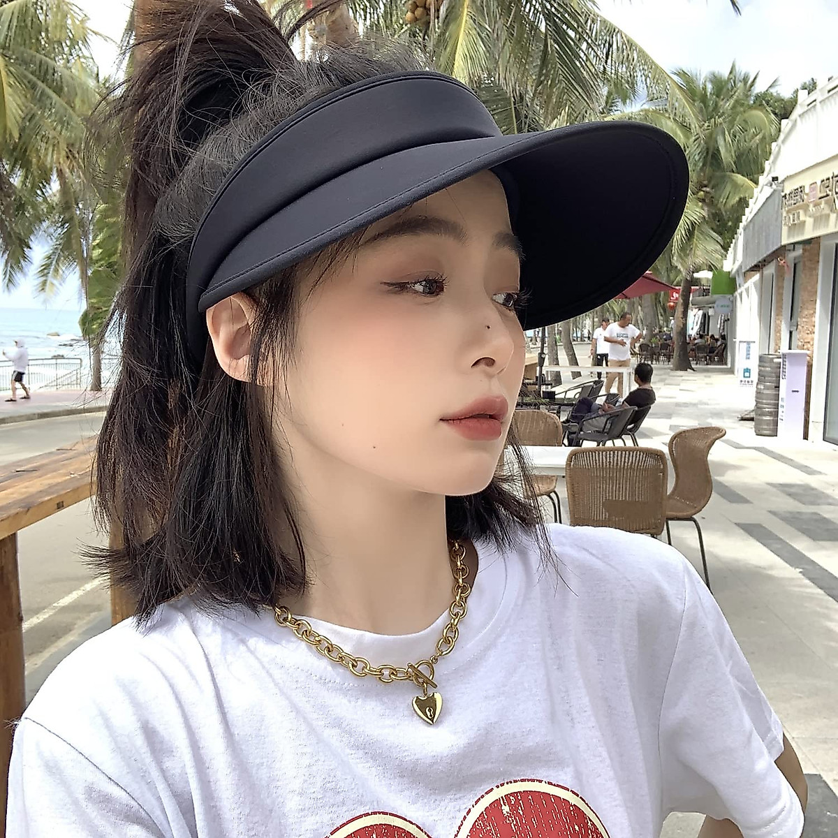 Cloth Covered Slip-On Visor [233] Sun Sports Visor Hats One-Size Adjustable Cap Black