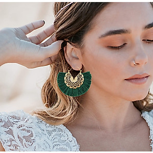 Tassel Hoop Earring, Statement Thread Dangle Earrings Stylish Long Fringe Drop Earrings Lightweight Long Swingy French Hook Earrings for Women