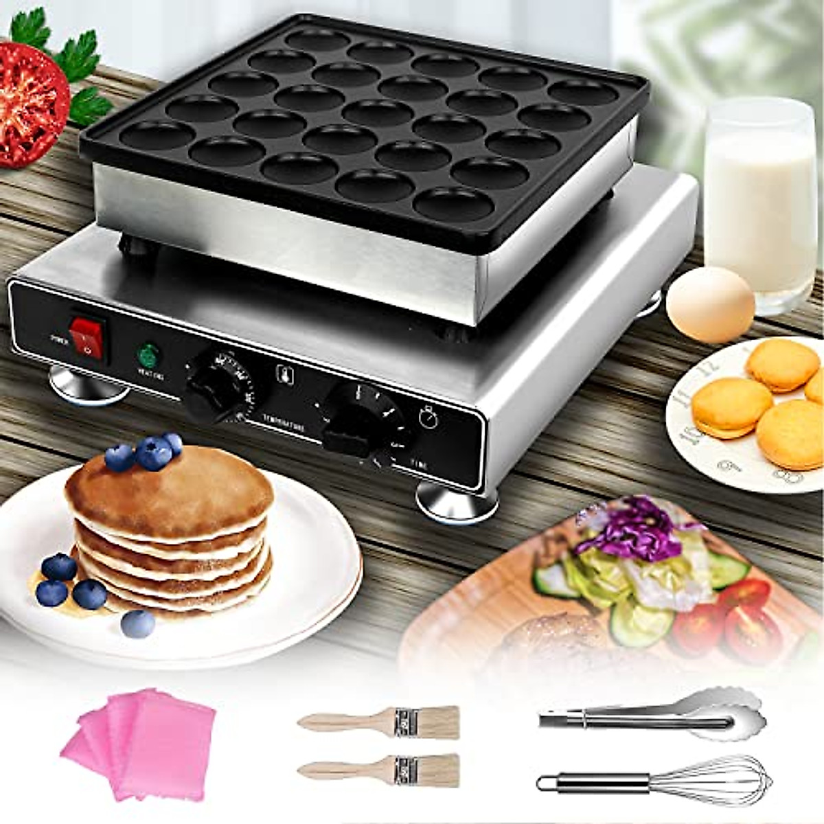 Mini Dutch Pancakes Maker Machine - Commercial Mini Poffertjes Machine Dorayaki, Electric 25PCS Muffin Iron with Non-Stick Plates for Bakery Home and Kitchen Restaurant Snack Bar | 110V