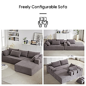 Yoglad Modern L-Shape Sectional Upholstery Sofa with Freedom Combination Living Room Sofa, Comfy Deep Seat Floor Furniture with 6 Pillows for Living Room, Office (Face The Right Chenille Grey Sofa)