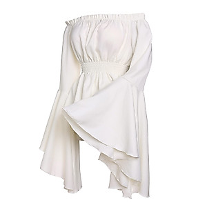 Vibsion Womens Renaissance Victorian Costume Medieval Dress Trumpet Sleeve Plus Size Ren Faire Shirt and Skirt S/M