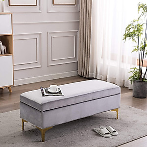 DAGONHIL Rectangular Ottoman, Velvet Upholstered Storage Bench,Foot Stool Lift Top for Living Room (Gray)