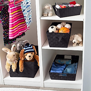 Simplify 15"x 13"x 5" Alloy Steel Rectangular Basket with 2 Built-in Carrying Handles, Black