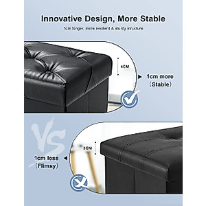 Nicehill 30 inches Folding Storage Ottoman Bench with Wooden Legs, Ottoman with Storage for Living Room & Bedroom,Faux Leather, Load 350lbs, Black