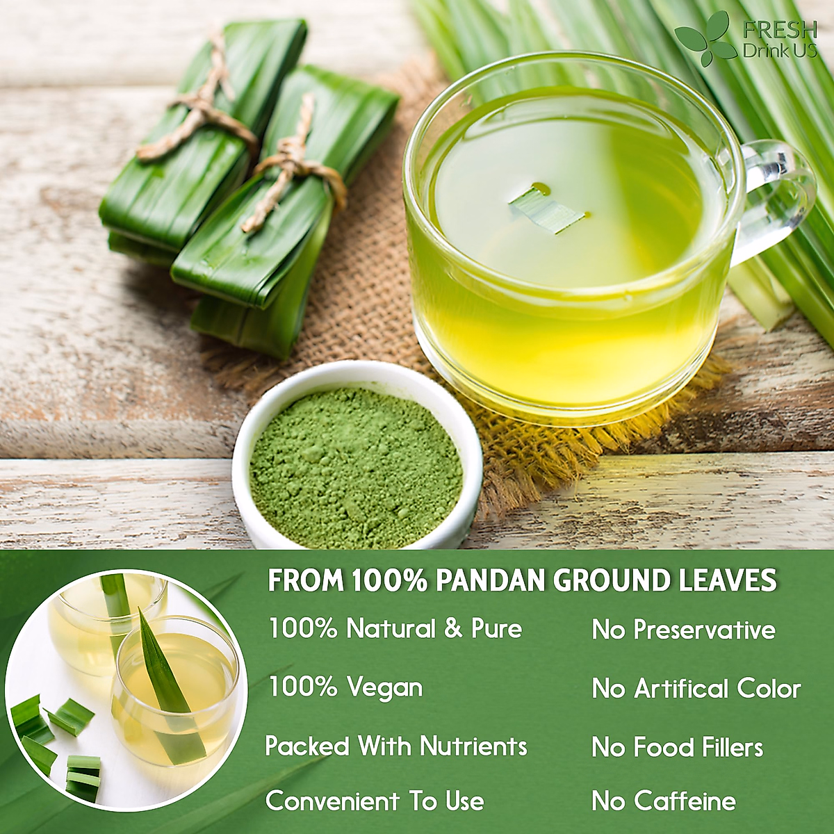 4.5oz Pandan Leaf Powder, 100% Natural and Pure from Pandan Dried Leaves, Emerald Pandan Leaf Powder, Green Food Coloring Powder, No Additives, No Gluten, Vegan.