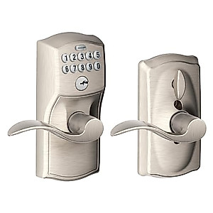 SCHLAGE FE595 CAM 619 ACC Camelot Keypad Entry with Flex-Lock and Accent Levers, Satin Nickel