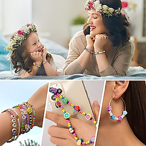 JOICEE Bracelet Making Kit Pony Beads fruite Flower Polymer Clay Beads Smile Face Beads Letter Beads for Jewelry Making, DIY Arts Earring and Crafts Gifts for Girls Age 6 7 8 9 10-12