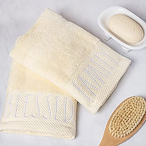Rae Dunn Hand Towels, Embroidered Decorative Hand Towel for Kitchen and Bathroom, 100% Cotton, Yellow- Blessed/Family, 16"x 28"