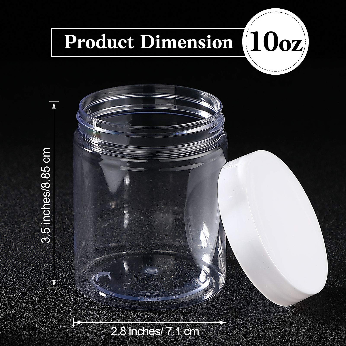 Patelai 4 Pieces Round Clear Wide-mouth Leak Proof Plastic Container Jars with Lids for Travel Storage Makeup Beauty Products Face Creams Oils Salves Ointments DIY Making or Others (White,10 Ounce)