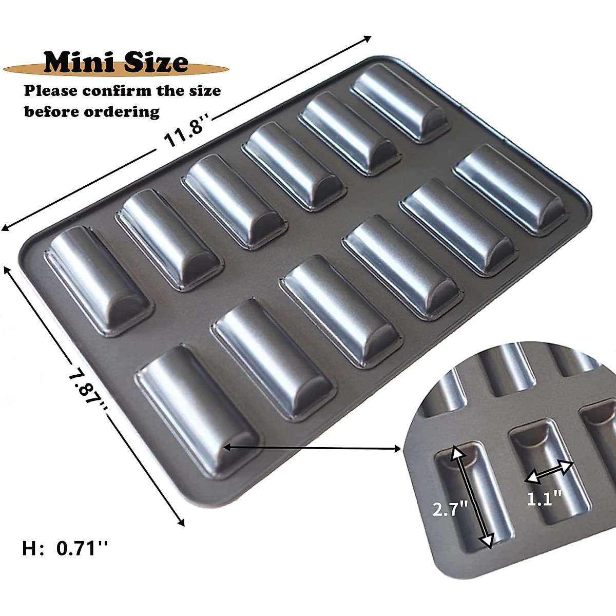 Elesinsoz 2 Pcs 12 Cup Twinkies Pan, 11.8x7.9x0.7 inch Financier Baking Pan Non-stick Mini Bread Pan, Bakeware for Oven Baking Mini Bars, Granola Bar Cornbread(Black)