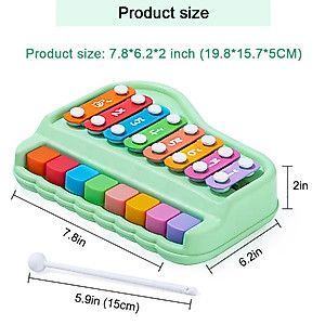 Oprala 2 in 1 Baby Piano Xylophone for Toddlers 1-3 Years Old, 8 Multicolored Key Keyboard Baby Xylophone Piano, Preschool Educational Musical Learning Instruments Toy for Baby Kids Girls Boys