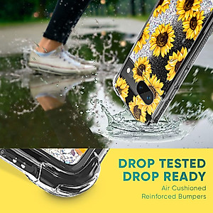 Miss Arts for Pixel 7 Case,Girls Women Flowing Liquid Holographic Holo Glitter Shock Proof Case with Floral Design Bling Diamond Bumper for Google Pixel 7 -Sunflower