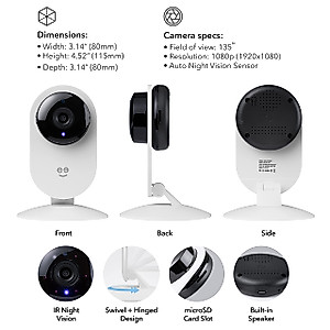 Geeni Glimpse 1080p Smart Indoor Camera, Motion Detection, Night Vision, Two-Way Audio, Cloud/MicroSD Storage, 110° Lens, Alexa/Google Compatible