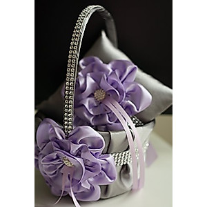 Lavender Flower Girl Basket Lilac Ring bearer Pillow Lavender Ring Pillow Basket Set Lilac Gray Wedding Basket Gray Wedding Pillow