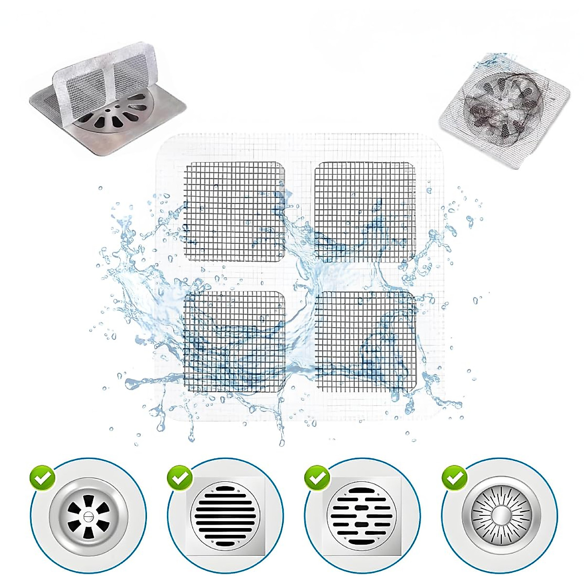 offMess 20PCS, 4X4inches Disposable Shower Drain Cover Hair Catcher Shower Drain Mesh Stickers, Bathroom, Laundry, Bathtub, Kitchen, Sink